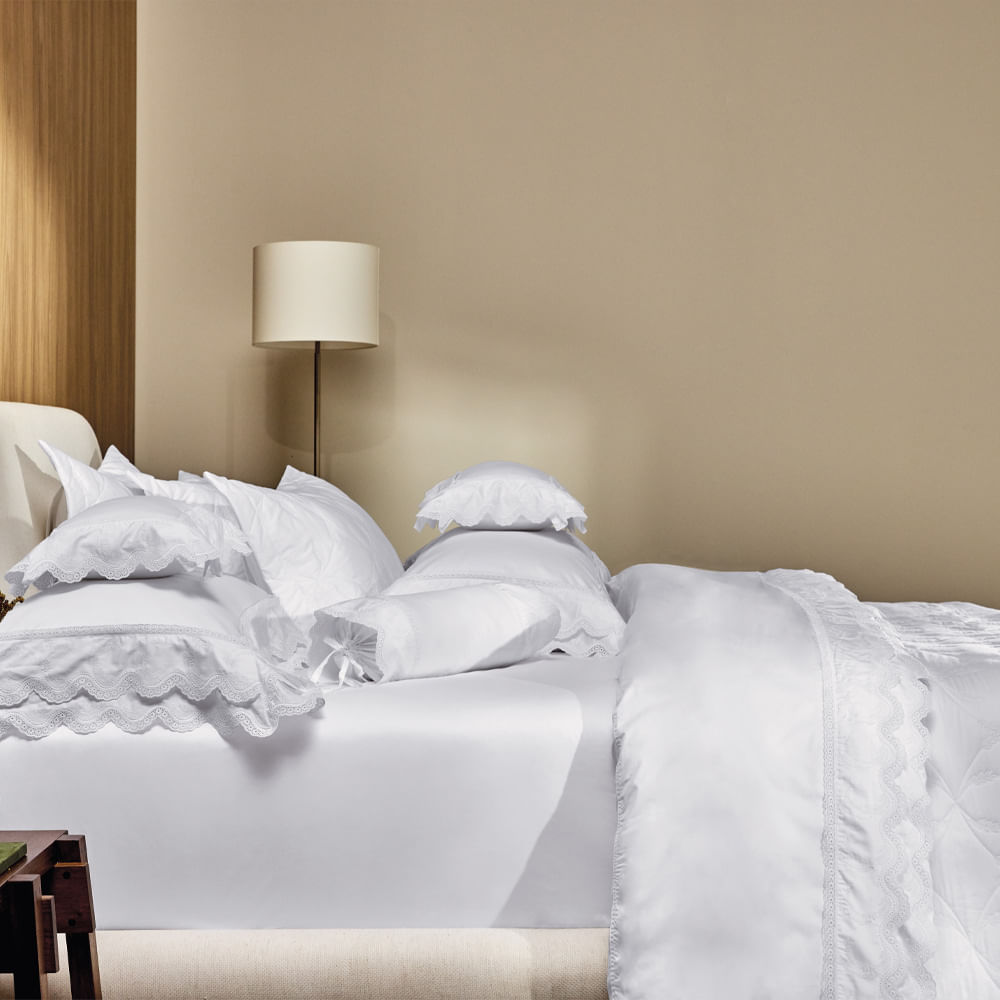 Fronha Padrão 300 Fios Romanza Branco/Branco | Trussardi